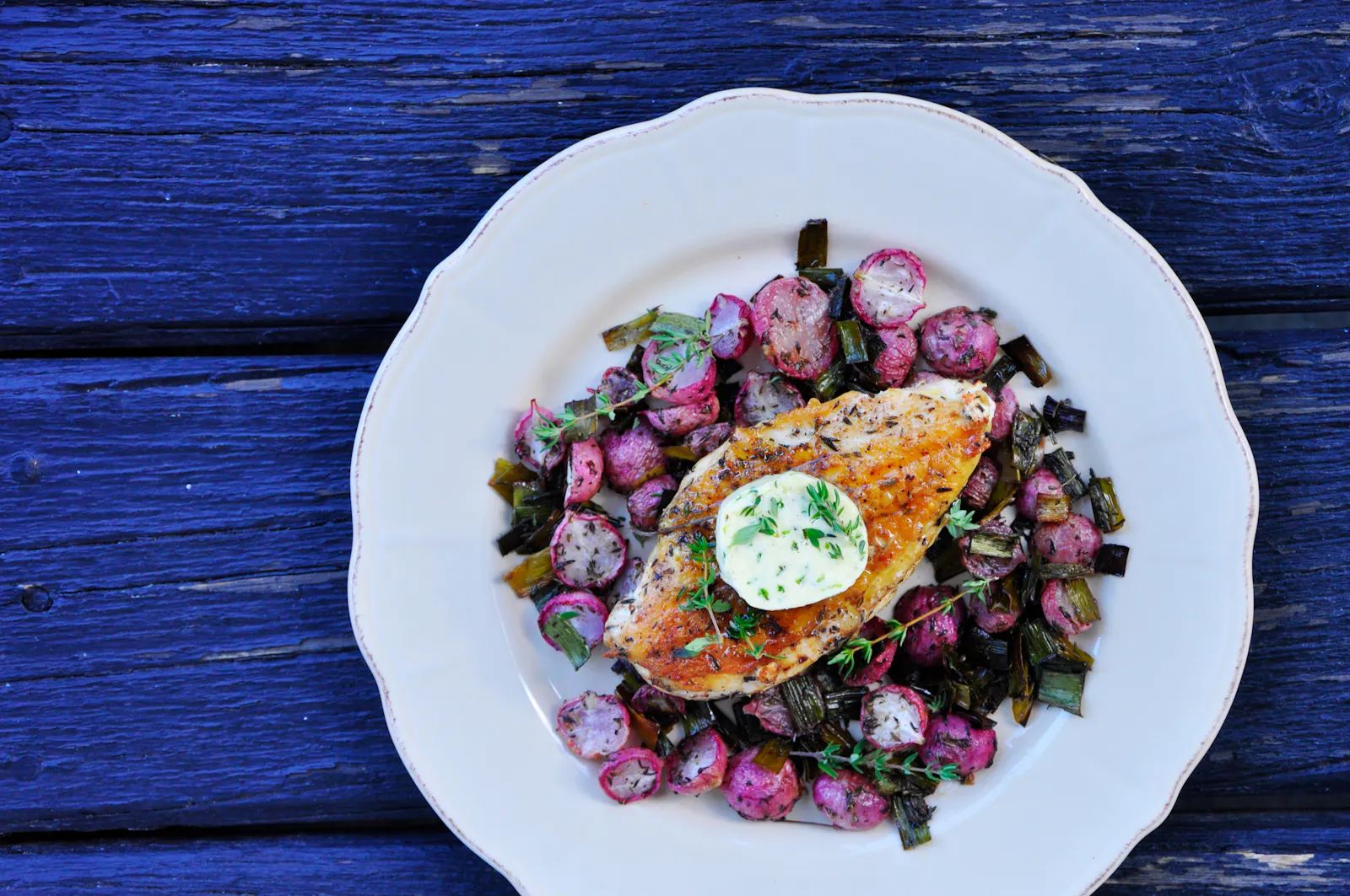 Baked Chicken and Radishes with Thyme Butter - Recipe - Diet Doctor