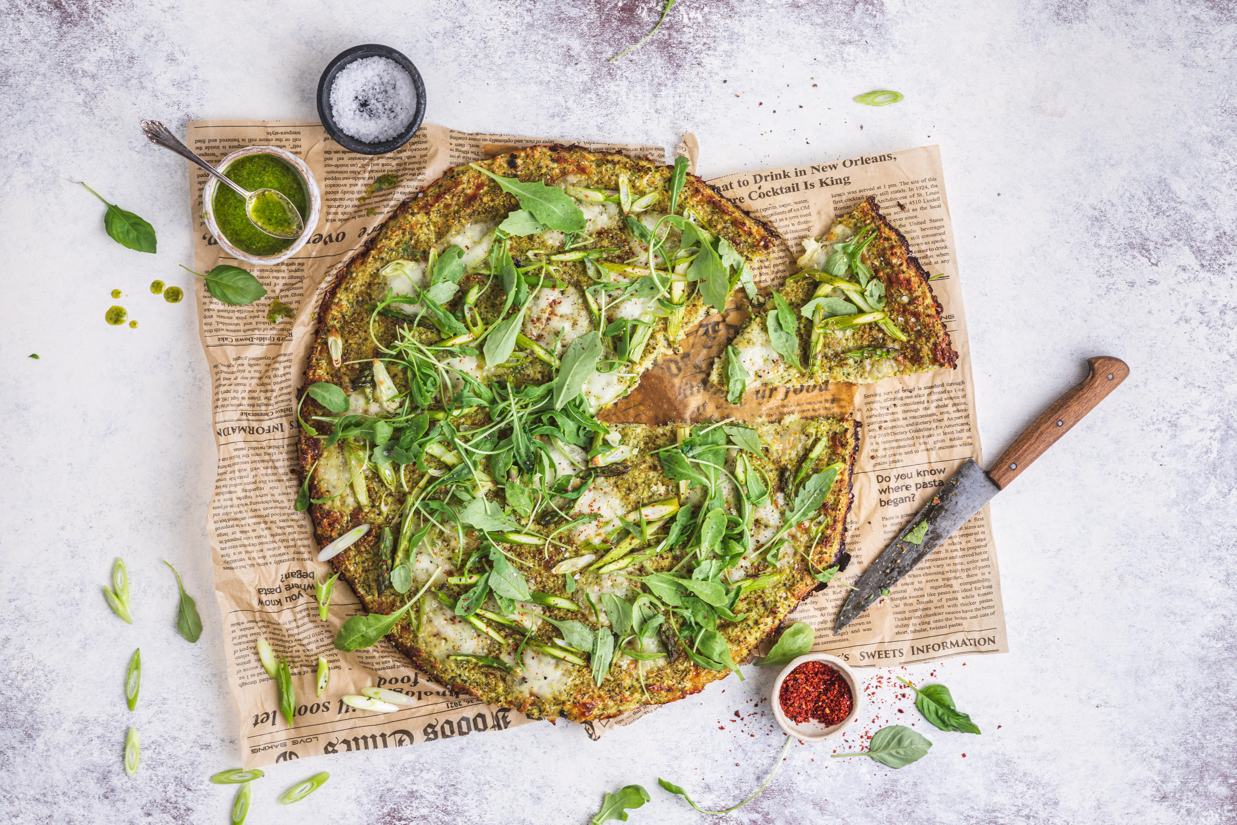 Green Pizza with Broccoli Crust - Low Carb Recipe - Diet Doctor